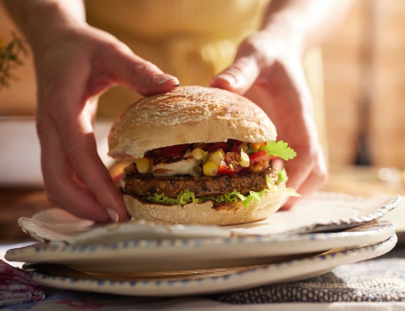 Amy's Kitchen - Amy's Black Bean Veggie Burger with Charred Corn Salsa ...