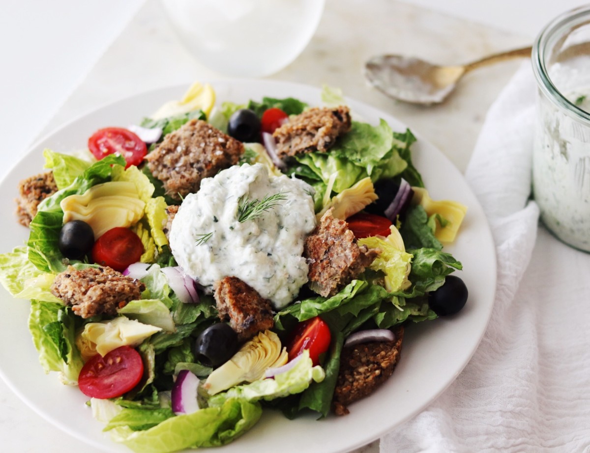 Amy's Kitchen - Vegan Gyro Salad with Dairy Free Tzatziki Sauce